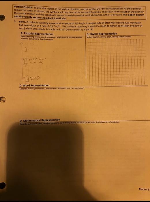 Solved Vertical Position. To describe motion in the vertical | Chegg.com
