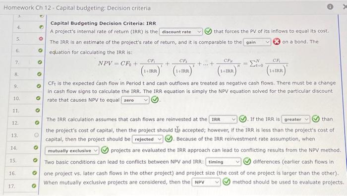 Solved Capital Budgeting Decision Criteria: IRR A project's | Chegg.com