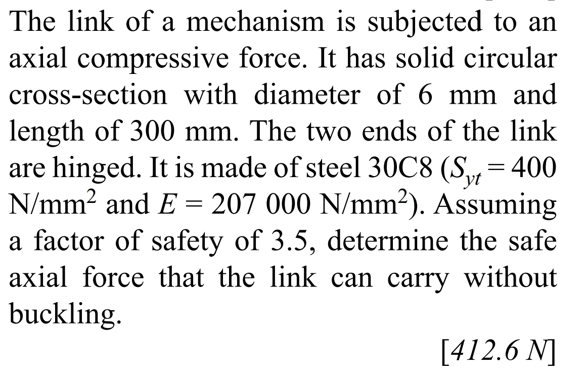 Solved The link of a mechanism is subjected to an axial | Chegg.com