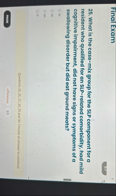 Solved Final Exam25. ﻿What is the case-mix group for the SLP | Chegg.com