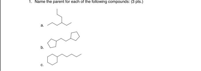 Solved 1. Name the parent for each of the following | Chegg.com
