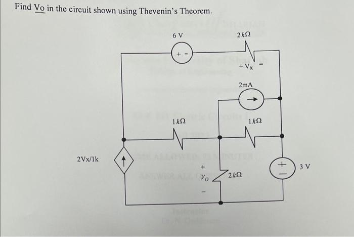 Solved Find V0 in the circuit shown using Thevenin's | Chegg.com