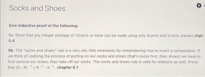 Solved Socks and Shoes Give inductive proof of the | Chegg.com