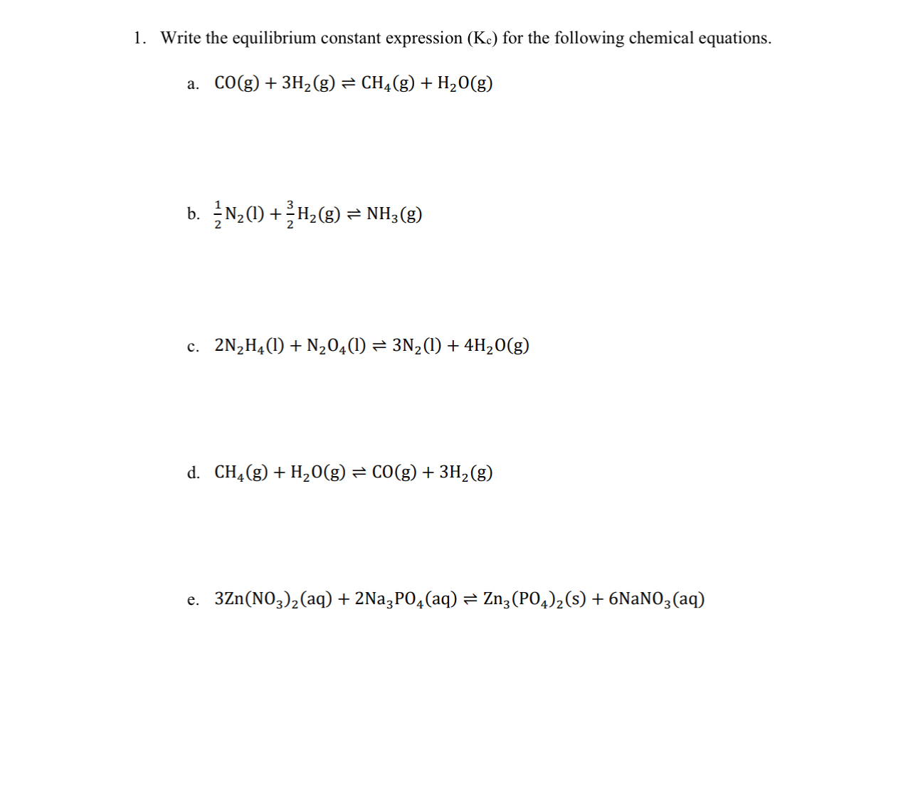 Solved Write the equilibrium constant expression (Kc) ﻿for | Chegg.com