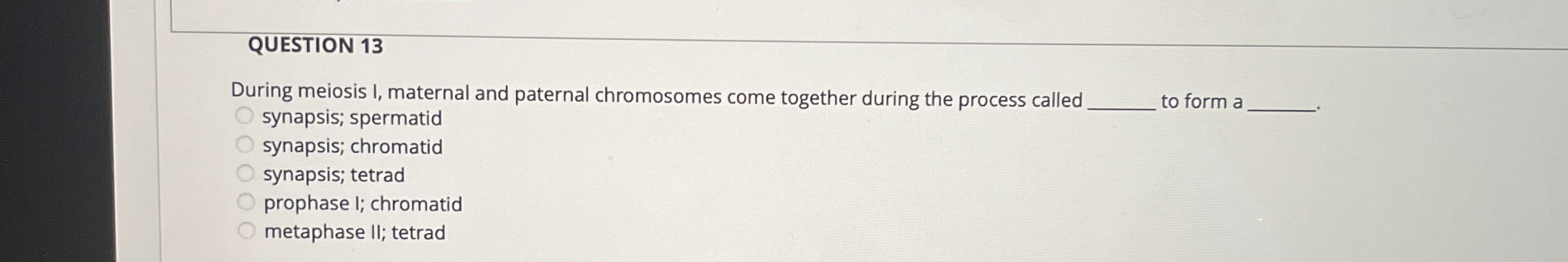 Solved QUESTION 13During meiosis I, maternal and paternal | Chegg.com