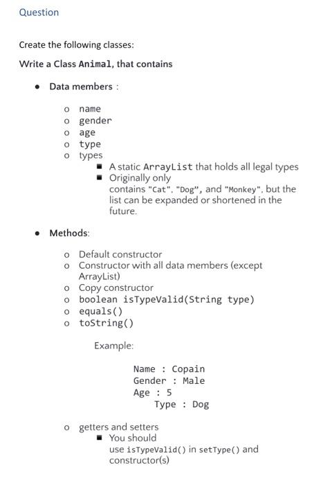 Solved Question Create the following classes: Write a Class | Chegg.com