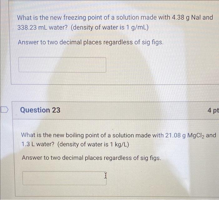 Solved What is the new freezing point of a solution made | Chegg.com