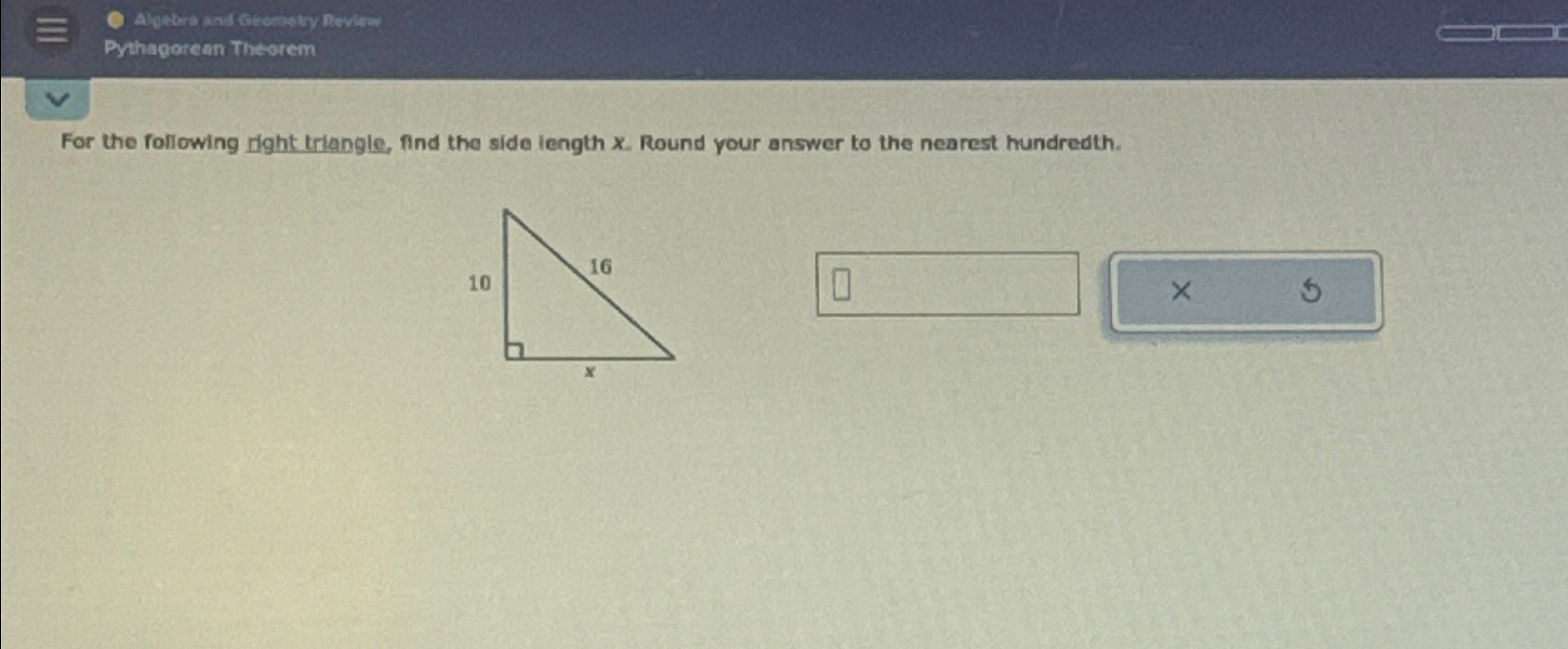 Solved Pythagorean TheoremFor the following right triangle, | Chegg.com