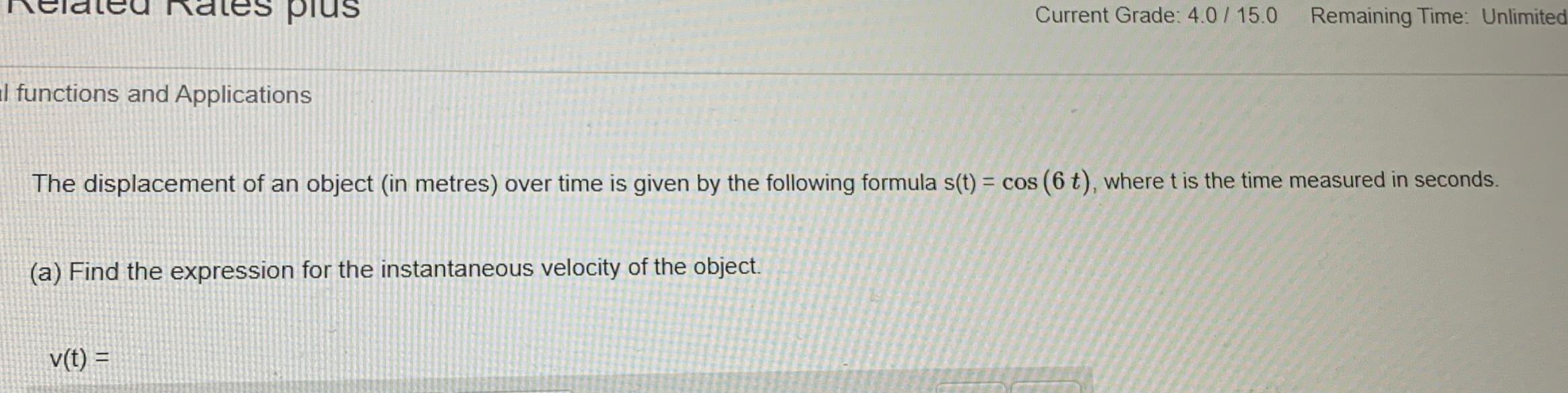 Solved The displacement of an object (in metres) ﻿over time | Chegg.com