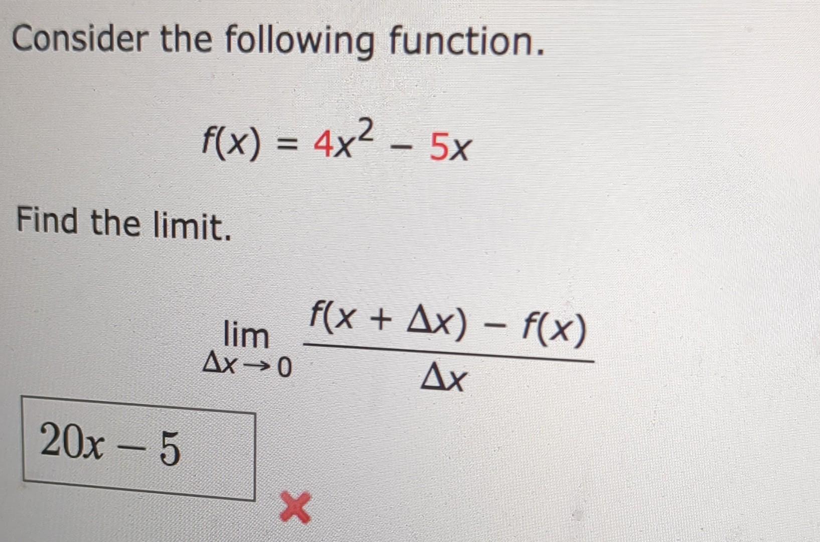 Solved Consider the following function. \\[ f(x)=4 x^{2}-5 x | Chegg.com