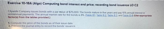 Solved Exercise 10-18A (Algo) Computing bond interest and | Chegg.com