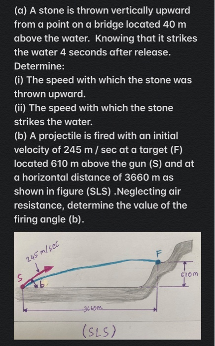 Solved (a) A stone is thrown vertically upward from a point | Chegg.com