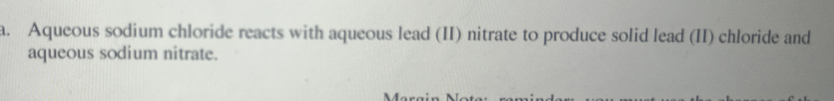 Solved Aqueous sodium chloride reacts with aqueous lead (II) | Chegg.com