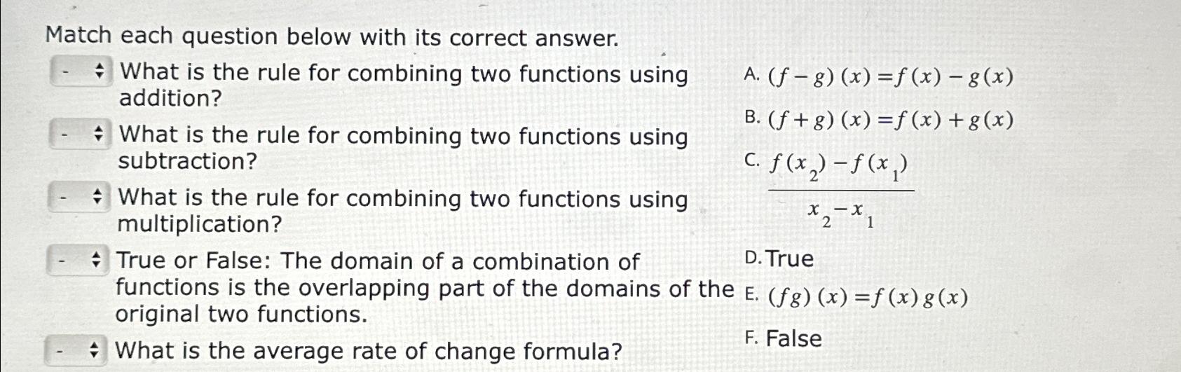 Solved Match each question below with its correct | Chegg.com