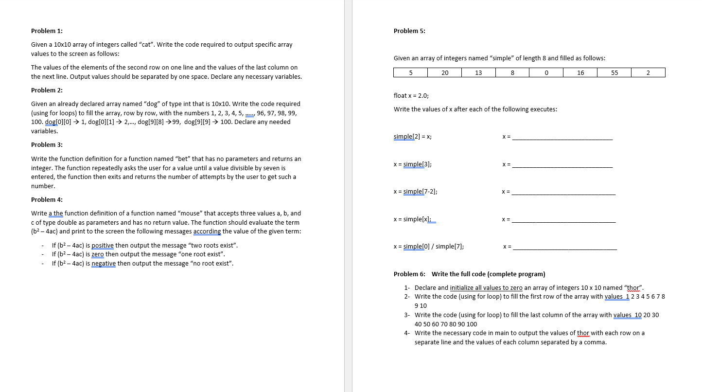 Solved Please write in C Programming Problem 1:Given a | Chegg.com