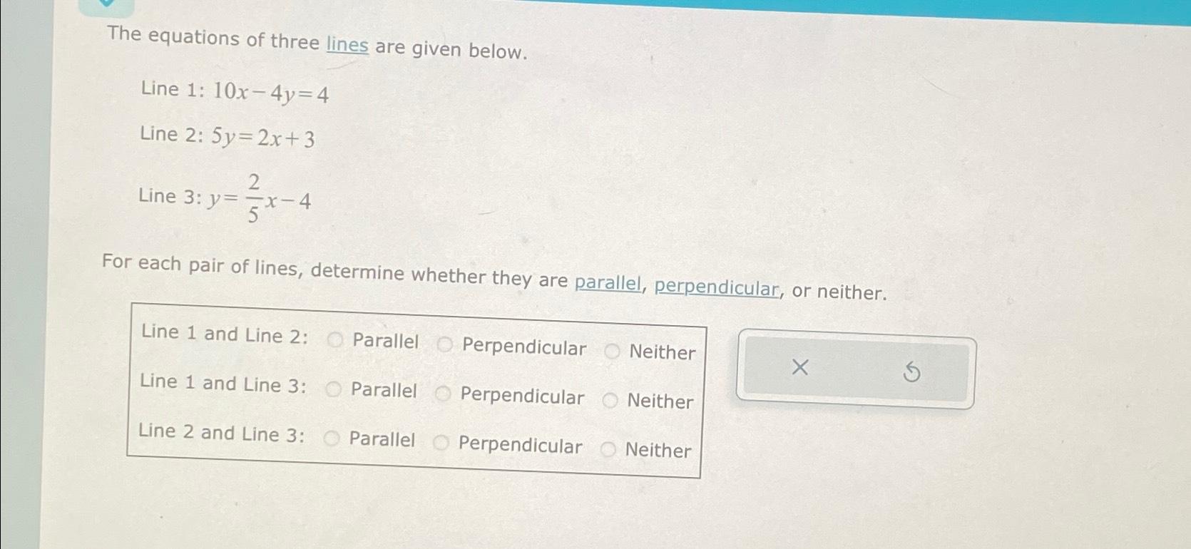 Solved The equations of three lines are given below.Line 1: | Chegg.com