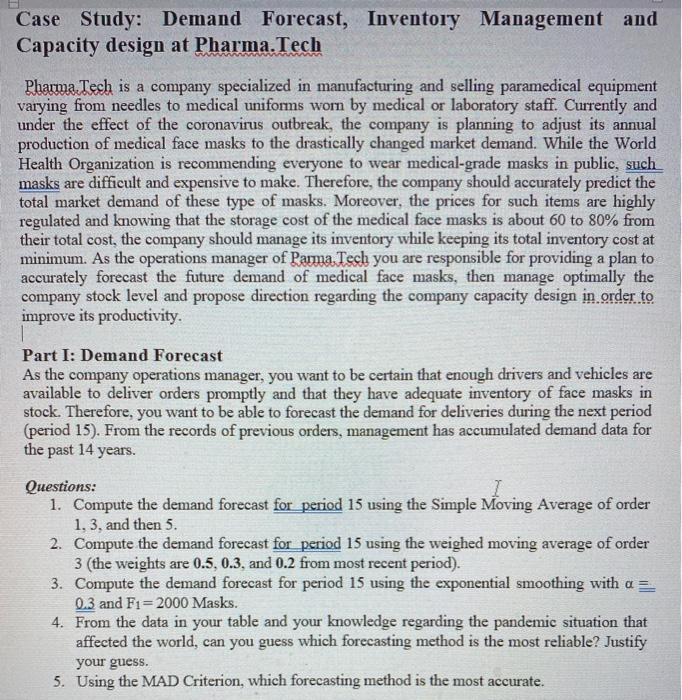 Solved Case Study: Demand Forecast, Inventory Management and | Chegg.com