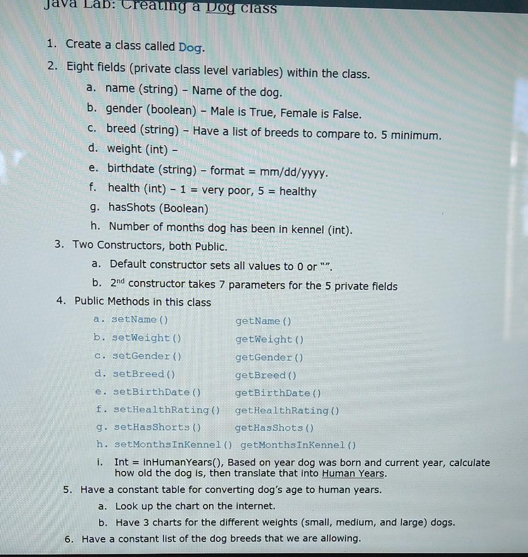 Solved Add a toString() method for the dog class. Also | Chegg.com