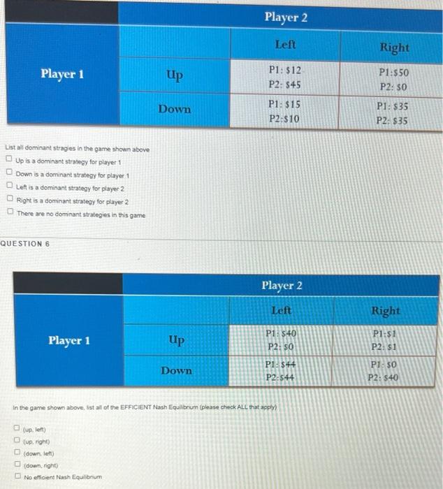 Solved Player 2 Left P1: $12 P2: $45 P1: $15 P2:$10 Player 2 | Chegg.com