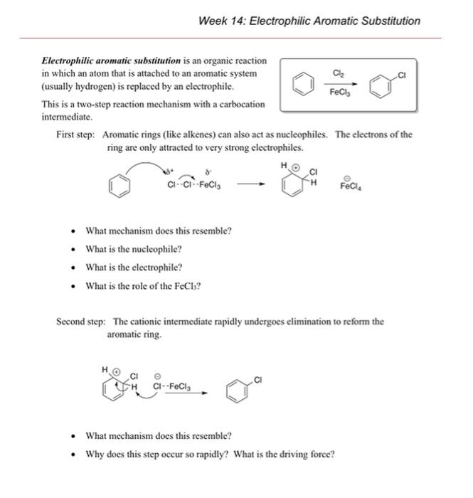 Solved Week 14: Electrophilic Aromatic Substitution | Chegg.com