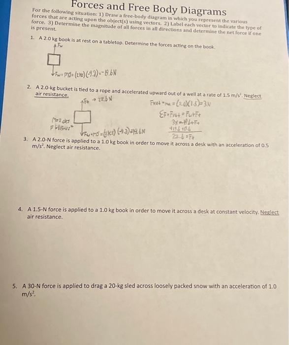 Solved Forces and Free Body Diagrams For the following | Chegg.com