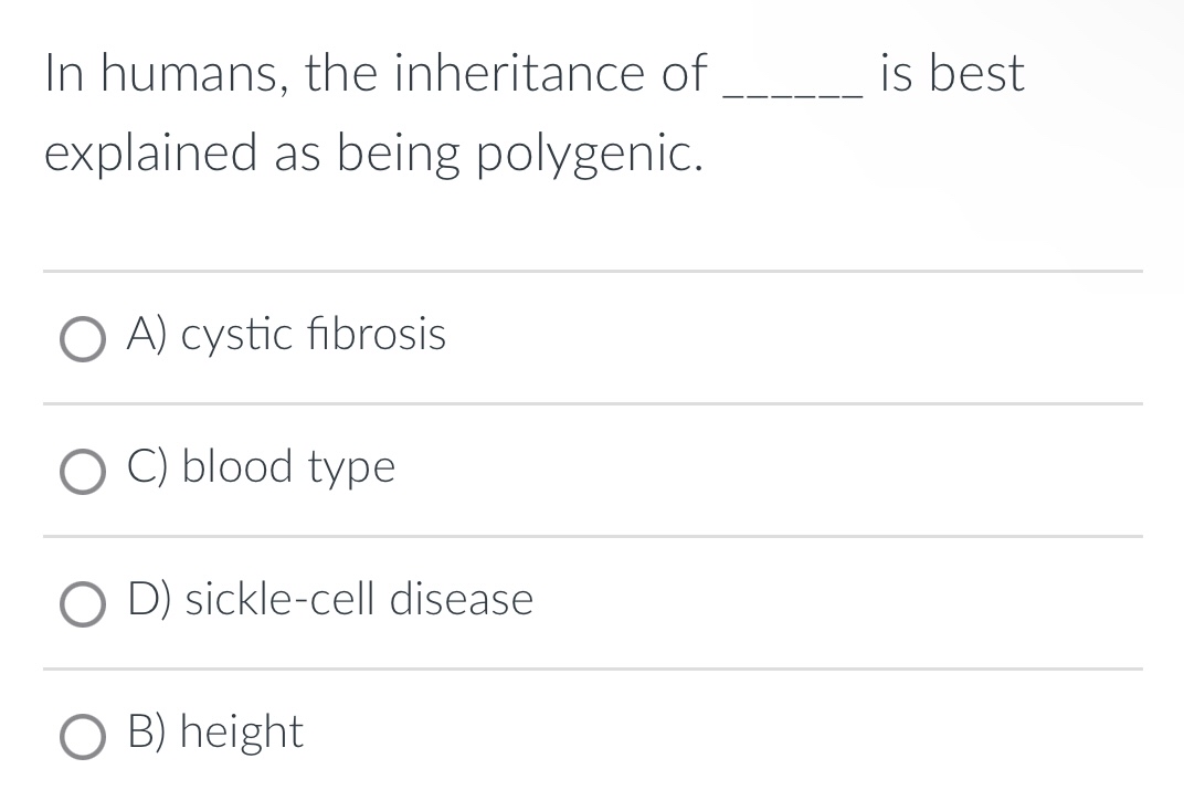 Solved In humans, the inheritance of is best explained as | Chegg.com