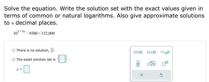 Solved Solve the equation. Write the solution set with the | Chegg.com