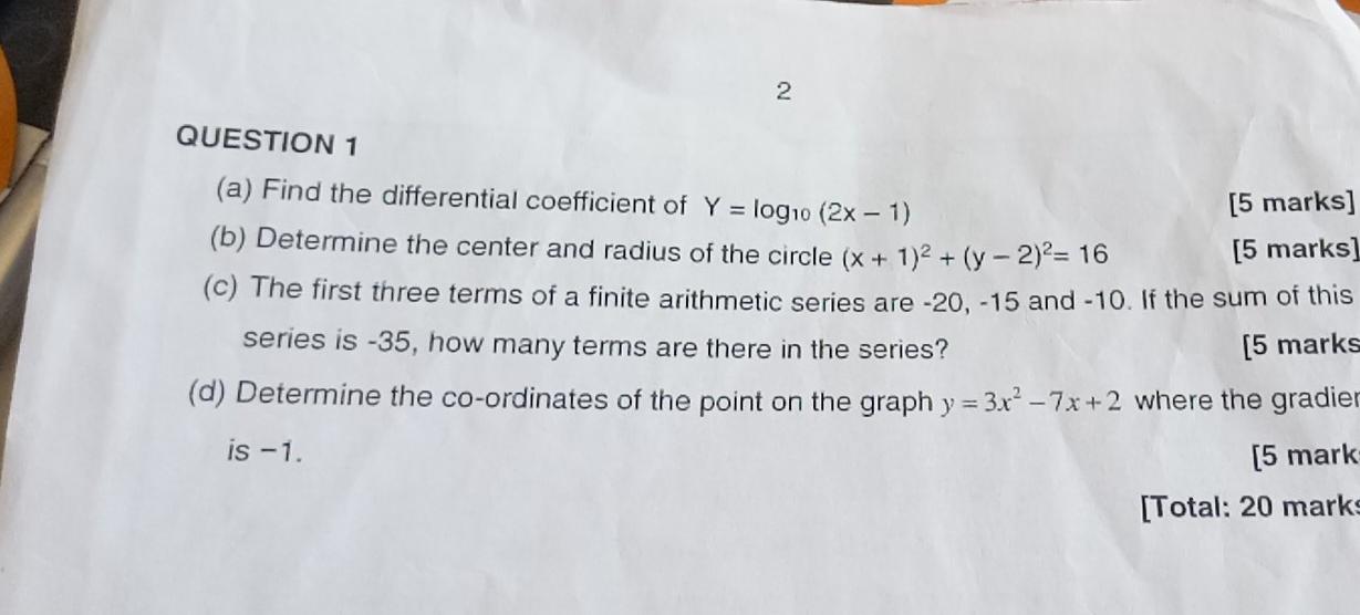 Solved QUESTION 1 (a) Find the differential coefficient of | Chegg.com