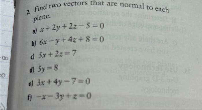Solved 2. Find two vectors that are normal to each plane. a) | Chegg.com