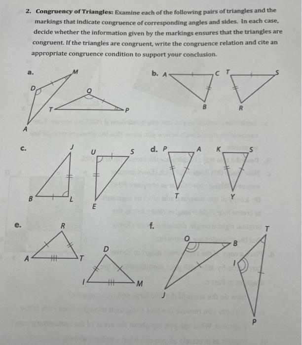 Solved 2. Congruency of Triangles: Examine each of the | Chegg.com