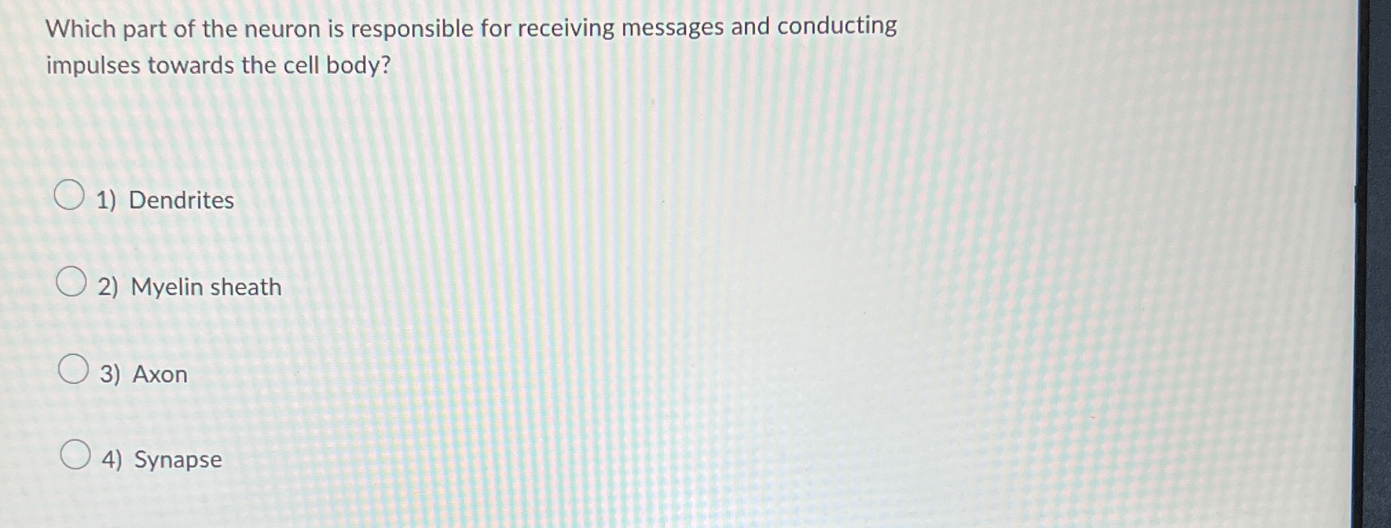 Solved Which part of the neuron is responsible for receiving | Chegg.com