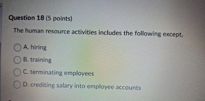 Solved Question 18 (5 ﻿points)The human resource activities | Chegg.com