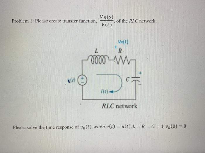 Solved Problem 1: Please create transfer function, VR(S) | Chegg.com