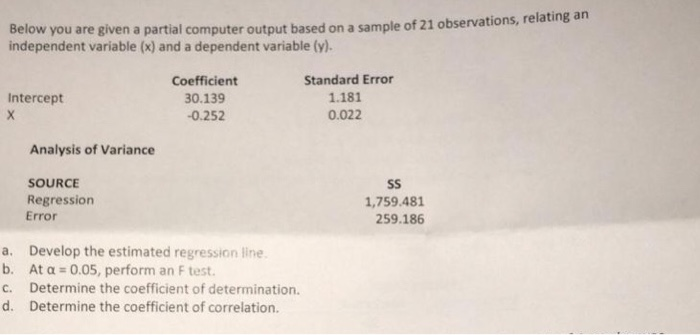 Solved Below you are given a partial computer output based | Chegg.com