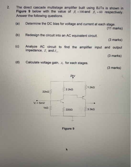 Solved 2. The direct cascade multistage amplifier built | Chegg.com