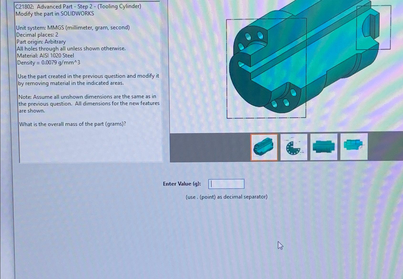 Solved C21802: Advanced Part - ﻿Step 2 - (Tooling Cylinder) | Chegg.com
