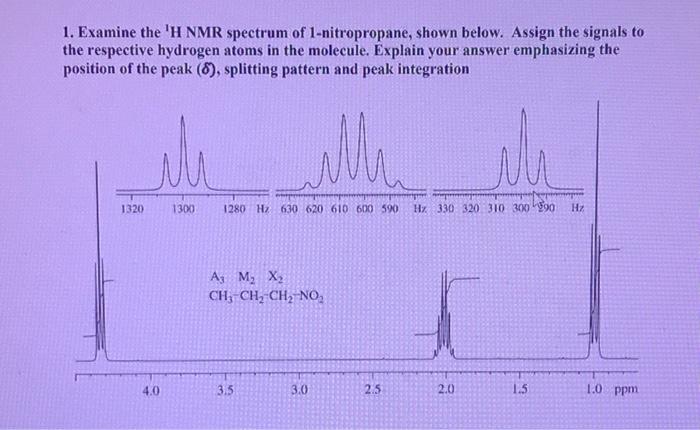 Solved 1. Examine the 'H NMR spectrum of 1-nitropropane, | Chegg.com