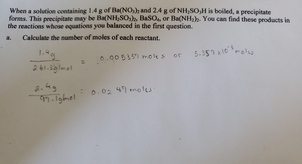 Solved 164 Experiment 9A b. Determine the limiting reactant | Chegg.com