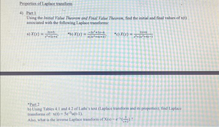 Solved 4 Part 1 Using The Initial Value Theorem And Final 1742