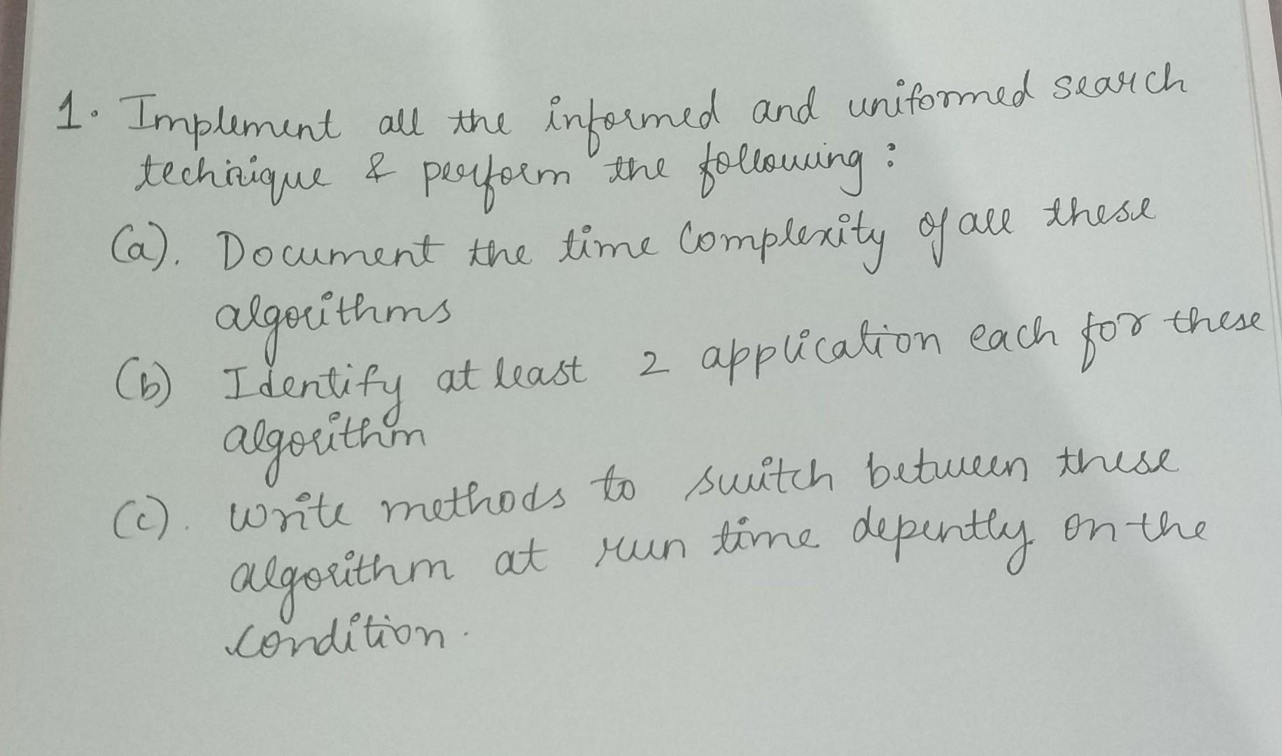 Solved 1. Implement all the informed and uniformed search | Chegg.com