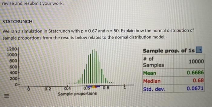 Solved revise and resubmit your work. STATCRUNCH: We ran a | Chegg.com