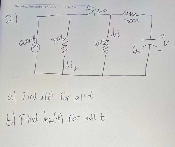 Solved a) Find i(t) for all t b) Find i2(t) for all t | Chegg.com