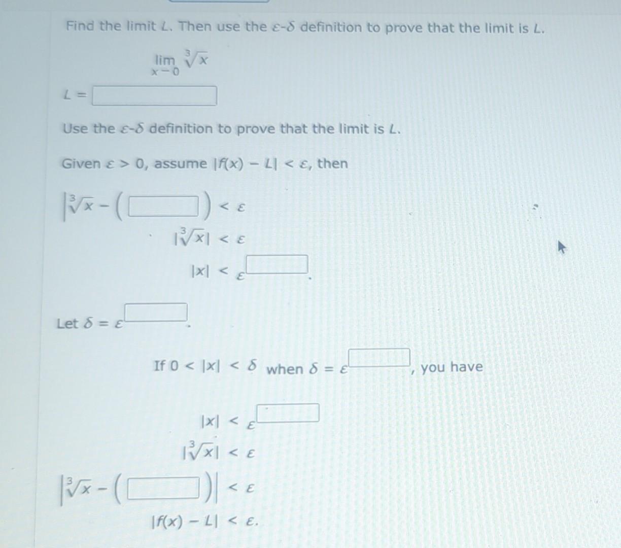 Solved Find the limit L. limx→6(x+9) L= Use the ε−δ | Chegg.com
