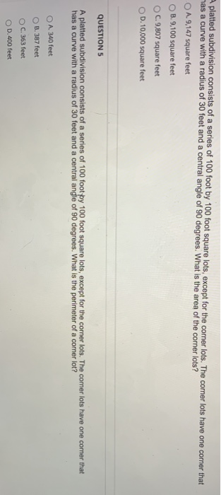Solved platted subdivision consists of a series of 100 foot | Chegg.com