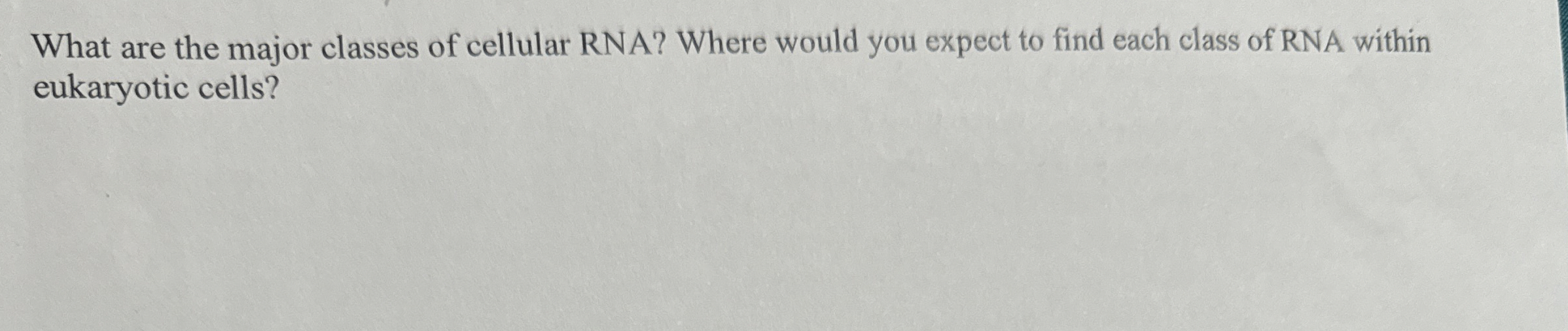 Solved What are the major classes of cellular RNA? Where | Chegg.com