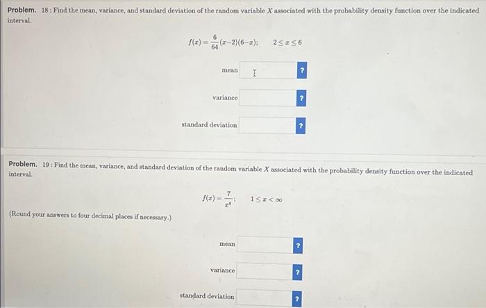 Solved Problem 18 Find The Mean Variance And Standard