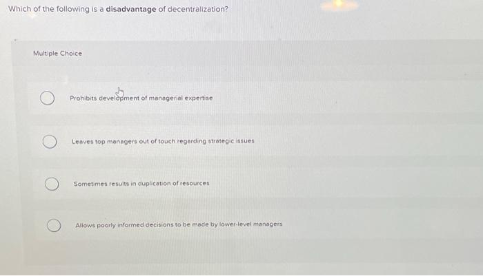 Solved Which of the following is a disadvantage of | Chegg.com