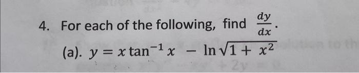 Solved For each of the following, find dxdy. (a). | Chegg.com