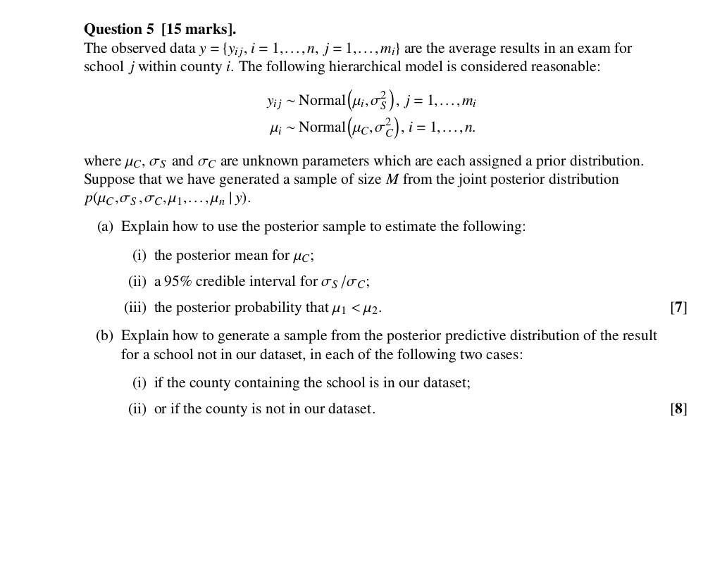 Solved Question 5 [15 marks]. The observed data | Chegg.com