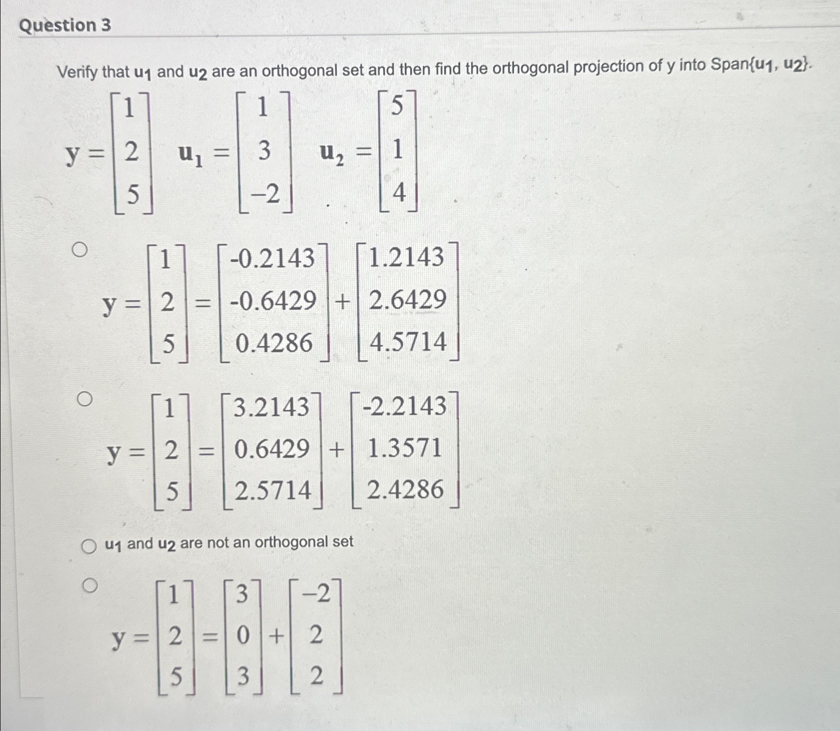Question 3Verify that u1 ﻿and u2 ﻿are an orthogonal | Chegg.com